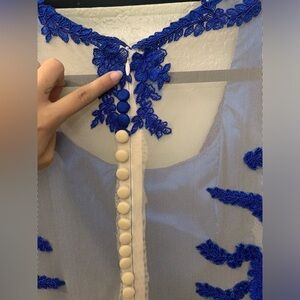 Dresses | Custom Blue Transparent Embroidered Long Sleeve Chiffon Mesh ...